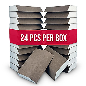 Virginia Abrasives 5” x 3” x 1” Single Angle Medium Grit Sanding Sponge Blocks - Washable and Reusable Sandpaper Foam Bricks/Pads Perfect for Finishing Drywall, Wood, Metal - Wet and Dry - 24 Pcs Pack