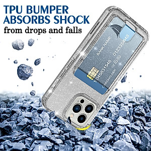 Petocase for iPhone 13 Pro Max Wallet Case 6.7in,Card Holder Slot Ultra Bling Slim Clear Flexible TPU Gel Rubber Soft Silicone Protective Phone Case for Apple iPhone 13 Pro Max-Clear Black