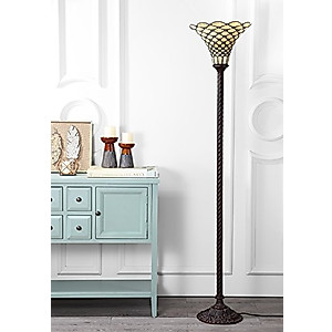 JONATHAN Y JYL8007A White Tiffany-Style 70" Torchiere LED Floor Lamp, Tiffany, Traditional, Art Nouveau Style, Office, Living Room, Family Room, Dining Room, Bedroom, Hallway, Foyer, Bronze