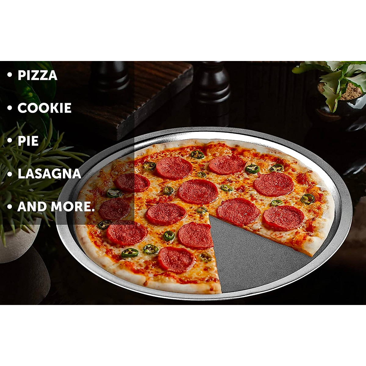 DecorRack 2 Pack 13 Inch Alloy Steel Pizza Pan, Non-Stick Coating, Dishwasher Safe Serving Tray, Round Baking Tray for Oven Use