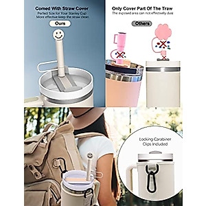 Aiscool Water Bottle Carrier Bag Holder for Stanley Quencher H2.0 Tumbler 40 Oz Cream, Neoprene Water Bottle Sling Bag Sleeve Holder Carrier with Adjustable Shoulder Strap & Straw Covers