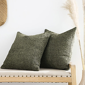 FIOUOVO Textured Farmhouse Throw Pillow Covers 20x20 Decorative Pillows for Bed Couch Pillows for Living Room Rustic Pillows Neutral Accent Cushion Cases Set of 2, Olive Green