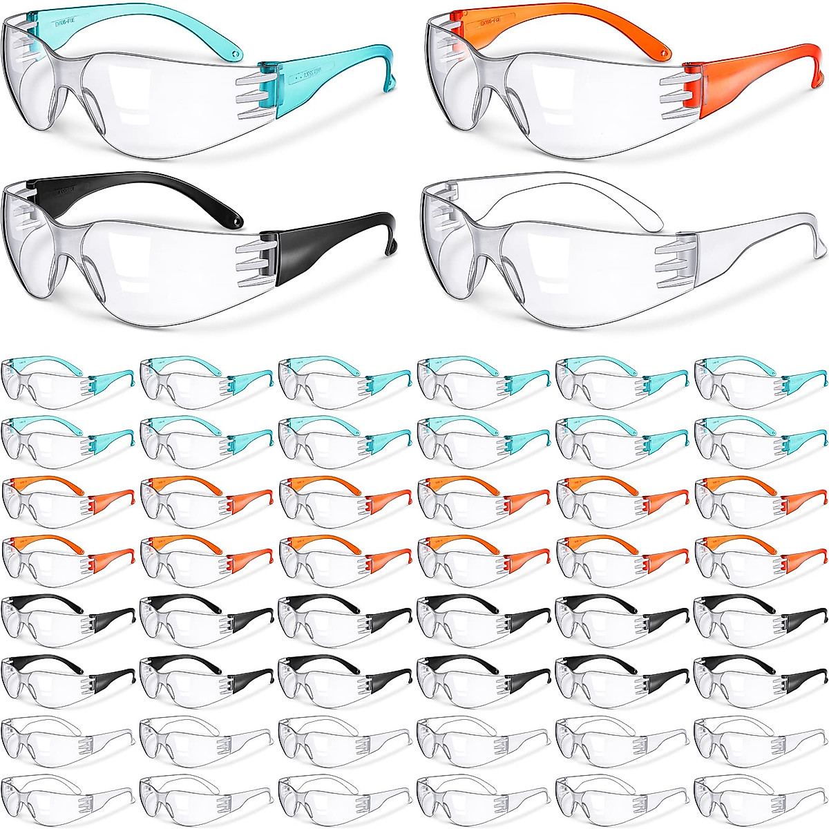 Weewooday 48 Pairs Safety Glasses with Clear Anti Fog Scratch Resistant Lens Impact Eye Protection Protective Eyewear for Men and Women Work Lab Construction Carpentry Shooting Black 5.71*1.65 inches