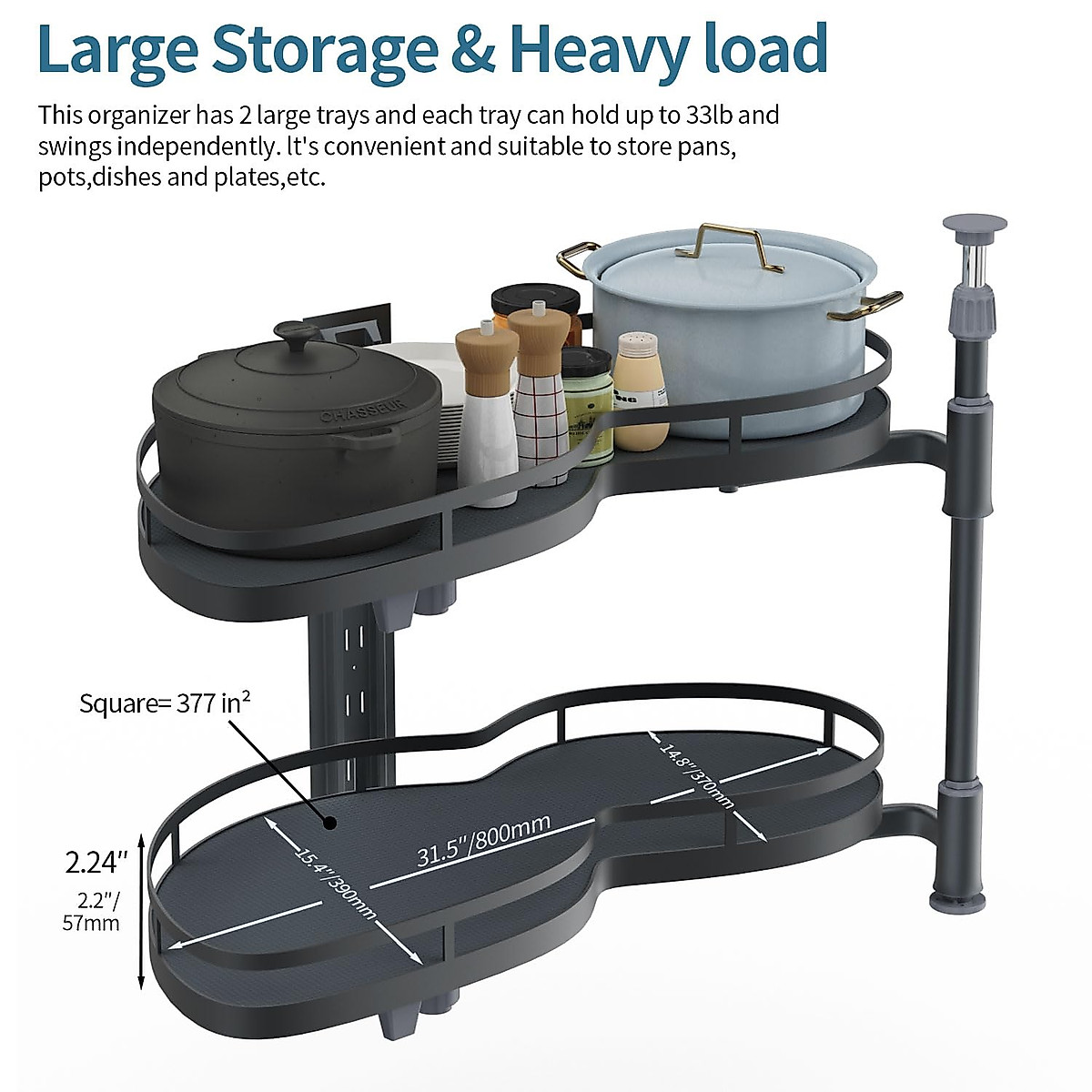 SIPELQDE Swing Right Blind Corner Cabinet Pull Out，Adjustable Height Corner Cabinet Lazy Susan