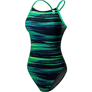 TYR Girls’ Lm Cutoutfit Swimsuit, Green, 24