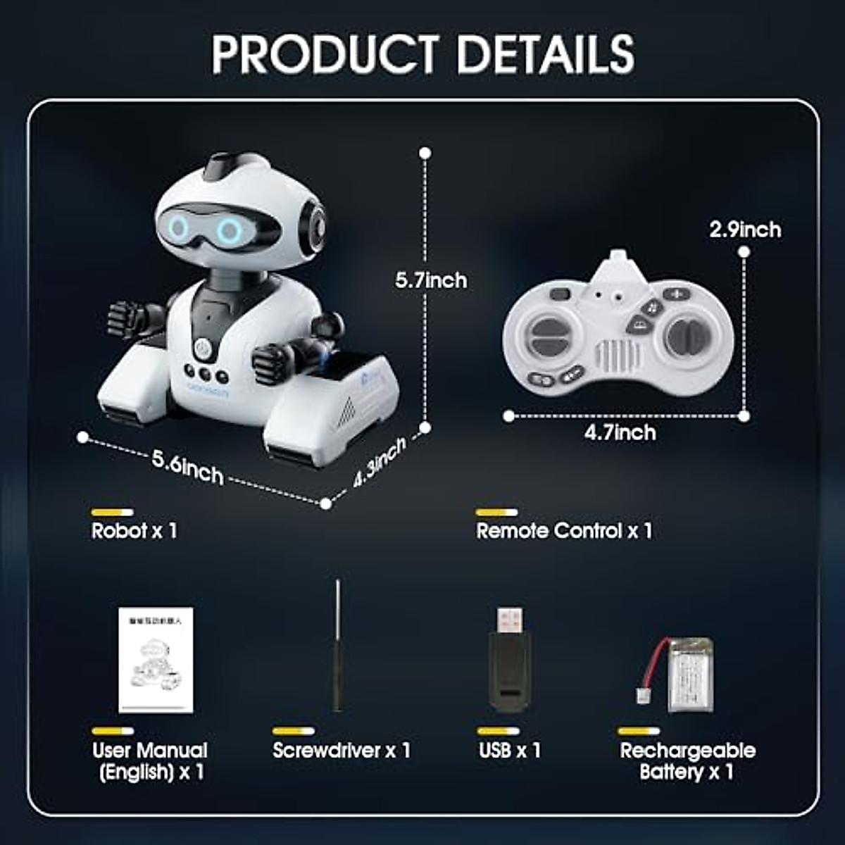 Robots Toys for Kids, 2.4Ghz Remote Control Robot Toys with Music and LED Eyes for Boys/Girls, RC Toy Stocking Stuffers for 3-12 Year Toddler Children Teen for Birthday Day Gift(White)