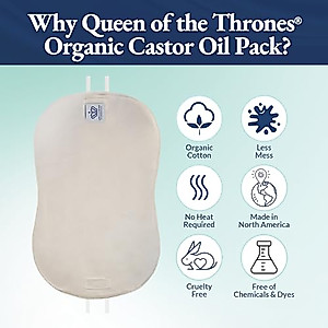 QUEEN OF THE THRONES Original Castor Oil Pack (Compress) - Heatless, Less-Mess, Reusable - Organic Cotton Flannel, Comfort Fit, Soft Straps & Naturopathic Doctor Designed (Castor Oil Sold Separately)