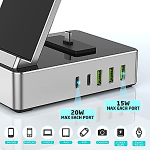100W Aluminum Alloy Wireless Charger, 8 in 1 Charging Station for Samsung Devices,USB C Charger Dock for S22 Ultra, Etc.Galaxy Watch 5, Active 2/1, Galaxy Buds/Pro/Live (Silver)