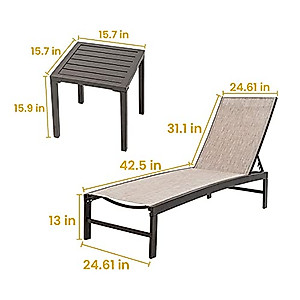 Crestlive Products Aluminum Adjustable Chaise Lounge Chair and Table Set Outdoor Five-Position Recliner, Curved Design, All Weather for Patio, Beach, Yard, Pool (Beige)