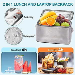 SLOTRA Lunch Backpack,17 Inch Laptop Backpack with Lunch Box USB Port Travel Computer Backpack Large Capacity Busniess Commute Bag