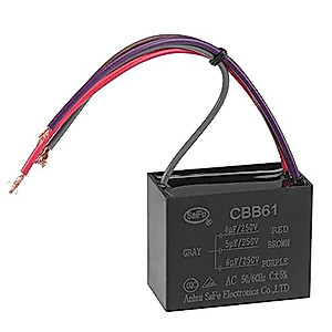 uxcell Ceiling Fan Capacitor CBB61 4/5/6uF 250V AC 4 Wires Metallized Polypropylene Film Capacitor 48x38x26mm for Electric Fan Pump Motor Generator