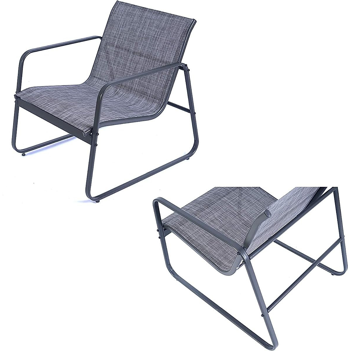 Kozyard Sofia 4 Pieces Outdoor Patio Furniture Conversation Set with Strong Powder Coated Metal Frame, One Love Seat, Two Single Chairs and One Table for Front Porch Balcony Backyad (Gray)
