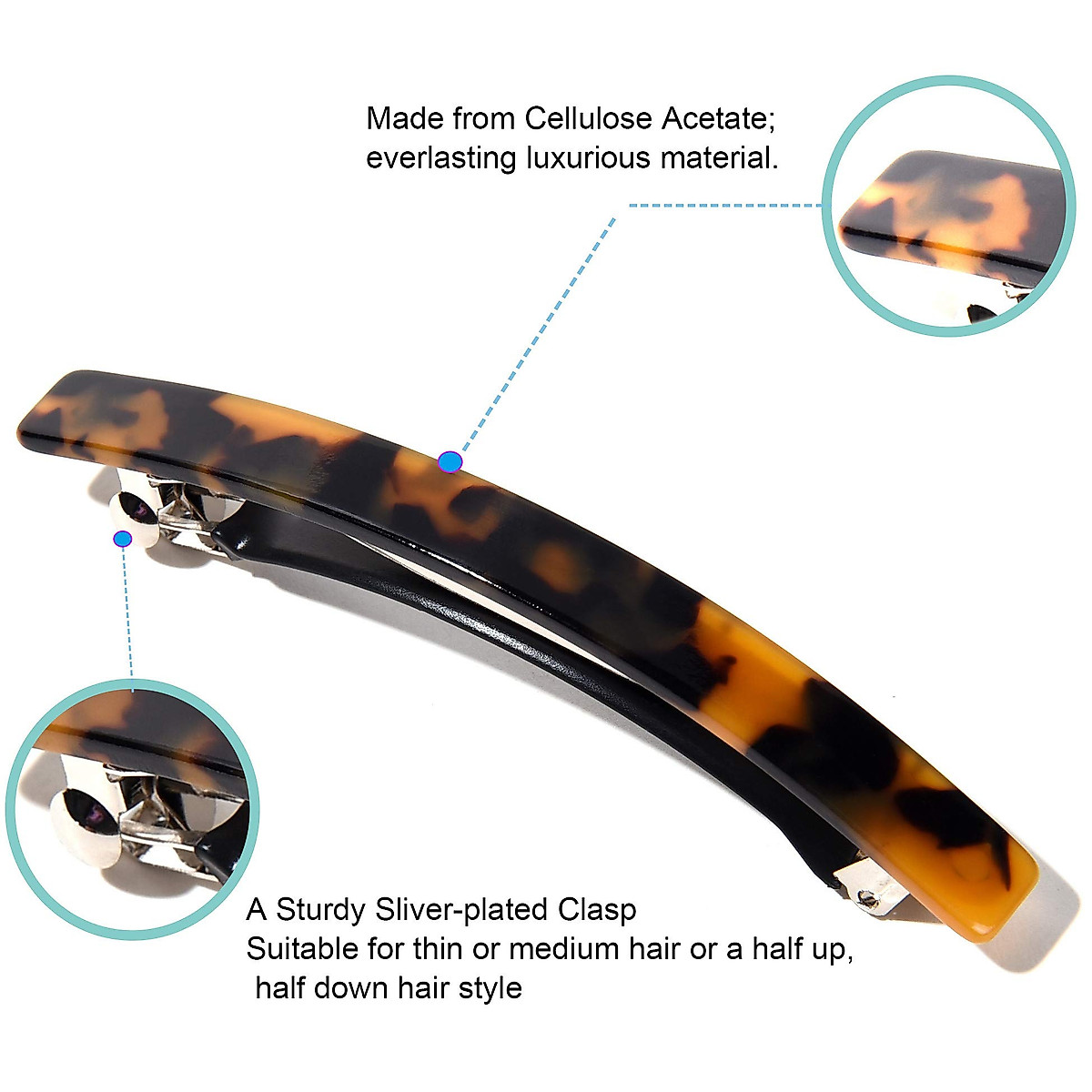 Fsmiling Hair Barrettes for Women French Hair Barrette Clip Large Acetate Hair Clips Barrette No Slip Hair Accessories 4-Pack