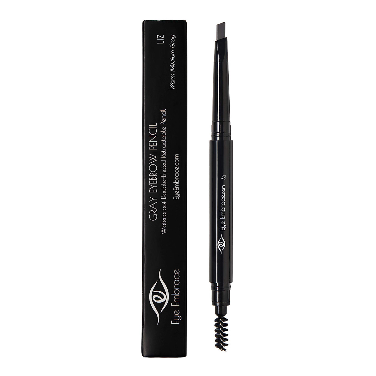 Eye Embrace Liz: Medium Gray Eyebrow Pencil – Waterproof, Double-Ended Automatic Angled Tip & Spoolie Brush, Cruelty-Free