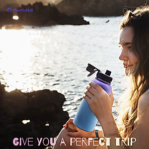 DY DuoYuMdi 32oz stainless steel water bottle, double lid vacuum insulated water bottles with straw, hot and cold insulation, suitable for outdoor sports. (Marble white)