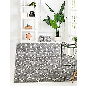 Unique Loom Trellis Frieze Collection Area Rug - Rounded (4' 1" x 6' 1", Light Gray/ Ivory)