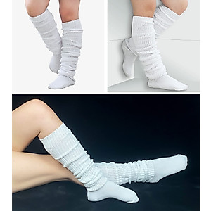 QOOEQPQY Women's Extra Knit Socks Japanese Style Loose Socks White Lolita Leg Warmer Bubble Slouch Socks (23.6Inch/60cm)