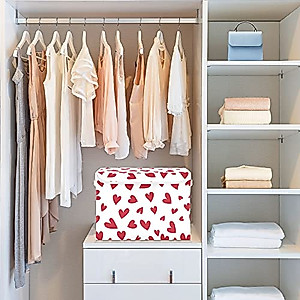CaTaKu Heart Red Cute Storage Bins with Lids and Handles, Fabric Large Storage Container Cube Basket with Lid Decorative Storage Boxes for Organizing Clothes