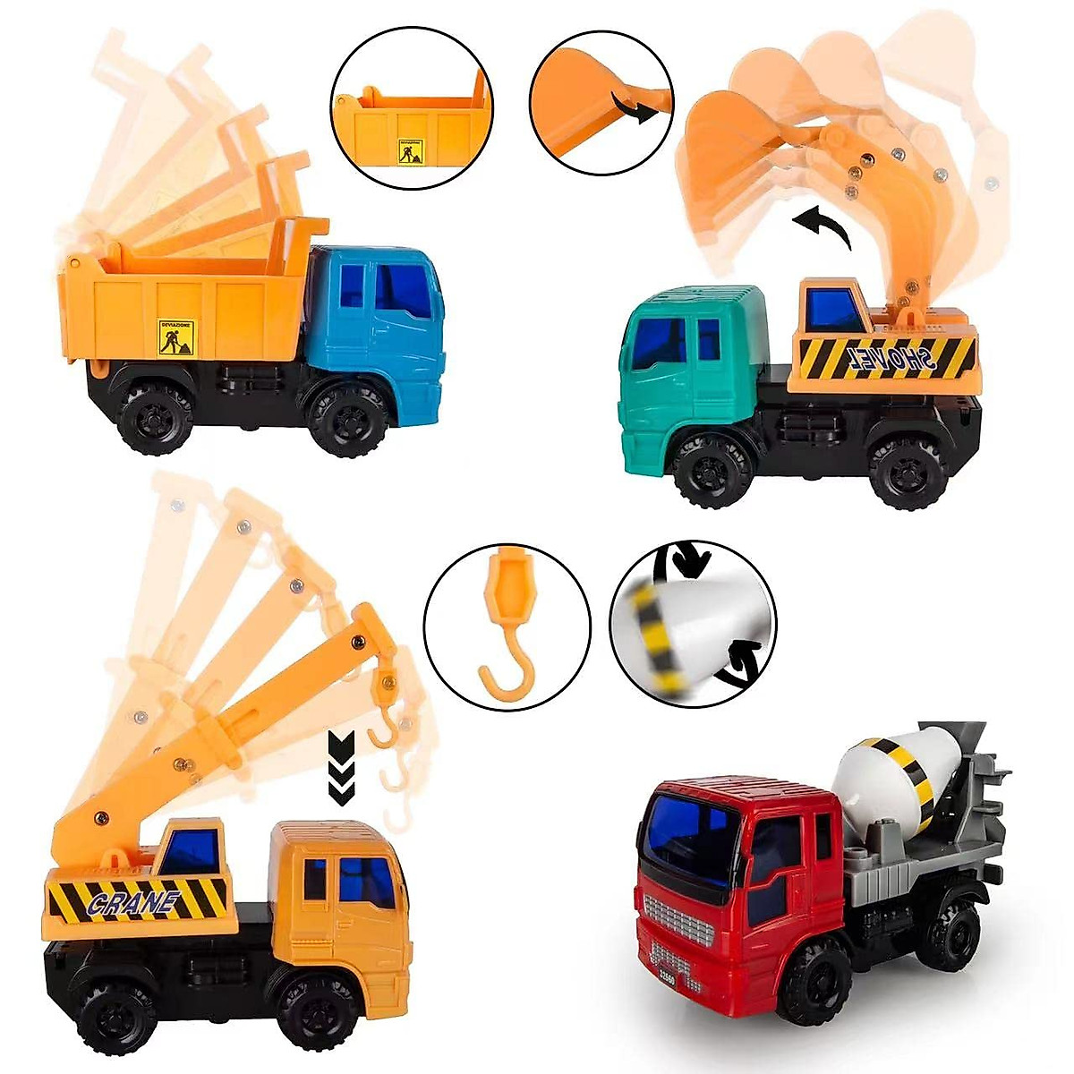 DESOOA Construction Toys, 4 Pack Friction Powered Construction Vehicle Toys, Toy Trucks, Toy Car, Construction Truck Toys for 3+ Year Old Boys Girls STEM Gift, Birthday Party, Christmas