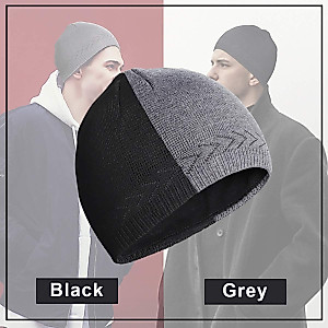 OMECHY Mens Winter Warm Knitting Hats Plain Skull Beanie Cuff Toboggan Knit Cap Black