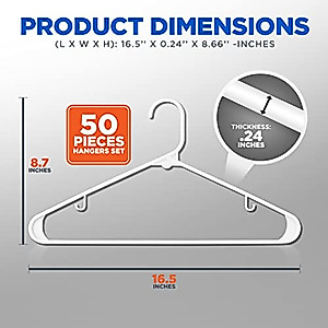 SereneLife White Standard Plastic Hangers - Space Saving Durable Tubular Heavy Duty Clothes Hanger Set Ideal for Laundry/Daily Use, Can Hold Up to 5.5 Lbs. for Coats, Jackets, Pants & Dress (50-Pack)