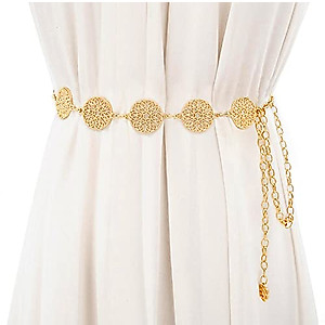 Glamorstar Chain Belts for Women Hollow Metal Waist Chain Belts Dress Belt for Her Circle Gold 130CM