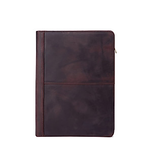 Geslun Genuine Leather Portfolio with 3 Ring Binder, Full Grain Leather Padfolio Zippered, A4 Notebook Holder Laptop Sleeve Professional Folder Organizer Gift for Men and Women, Dark Brown