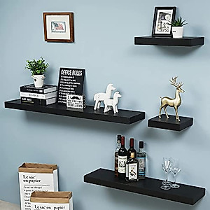 WELLAND 48 inch Black Miassion Floating Shelves for Wall, Bathroom Wall Mount Shelves, Wood Modern Display Shelves, Book Shelves,for Bedroom,Living Room and Kitchen
