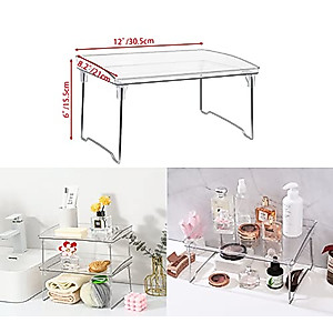 Stackable Cabinet Organizers and Storage, 2 Packs Storage Shelf Organizer Stand Racks, Stackable Shelves for Cabinets & Countertop,cupboard kitchen organization bathroom cosmetics organizer (2 PACK)