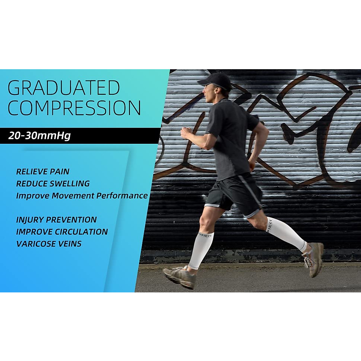 EVOPLECI 20-30mmHg Black Calf Compression Sleeve Men and Women Wide Calf Sleeve Brace Compression Socks for Leg Support Shin Splint Pain Relief (White, Small)