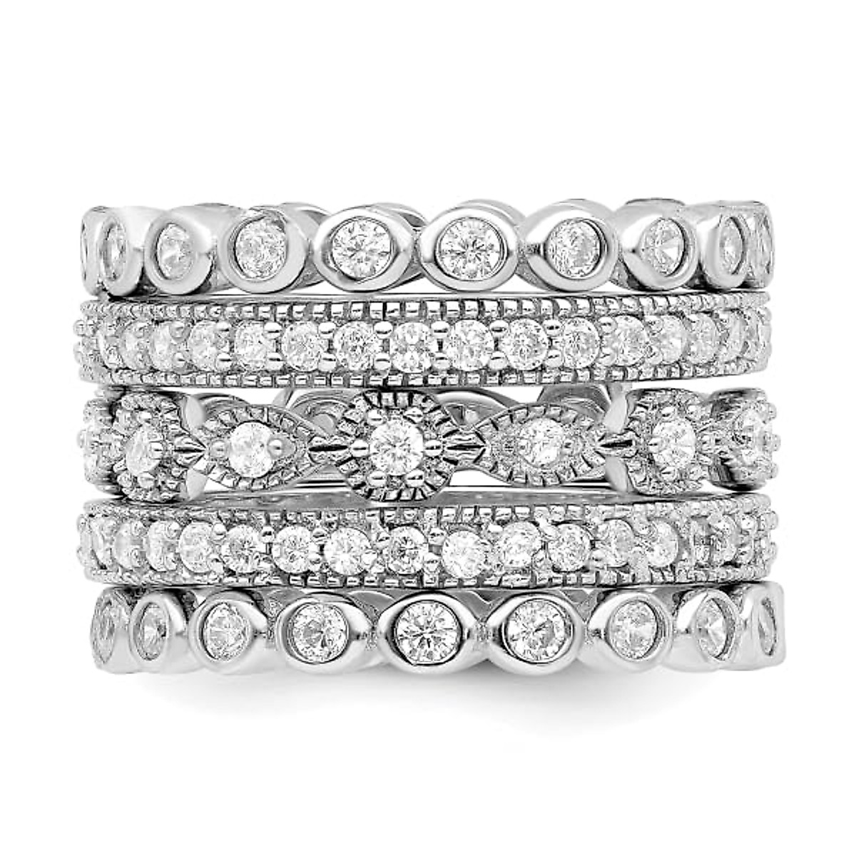 IceCarats 925 Sterling Silver Cubic Zirconia CZ 5-piece Eternity Stackable Ring Set Size 7