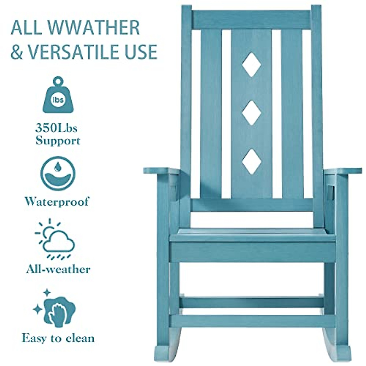 EFURDEN Rocking Chairs Set of 2, Over-Sized and Weather Resistant Outdoor Rocking Chair for Adults, Smooth Rocker for Indoor and Outdoor, 350lbs Load (Blue)