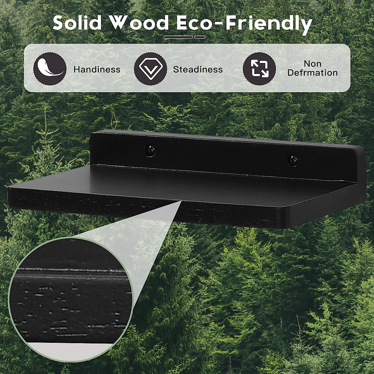 NIUBEST Small Floating Shelf,5 x 8.5 Inch,Set of 3 Small Wall Shelf for Bedroom Living Room Bathroom Kitchen Office (Black)