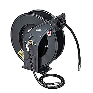 AmazonCommercial Grease Hose Reel Retractable Heavy Duty 1/4" x 50' Premium SAE.100R2AT High Pressure Hose Max 5800 PSI, Squid Ink, Daisy, Black, 17.5x8.5x19.8