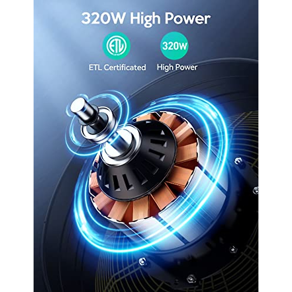 VAGKRI 24 Inch Industrial Drum Fan, 320W High Velocity Floor Fan, 3 Speed Heavy Duty Metal Air Circulator, 360° Tilt with Casters Handle ETL Standard for Patios, Warehouse, Commercial, Basement