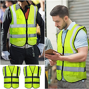 JaGely High Visibility Safety Vests with Pockets and Zipper Reflective Mesh Vest for Men Women Neon Working Vest(20 Pack)