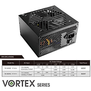 RAIDMAX V Series 800watts 80 Plus Certified Power Supply ATX 12V v2.3 / EPS 12V 120mm Quiet Fan Compatiable with nVidia GeForce and AMD Radeon (800ACV)