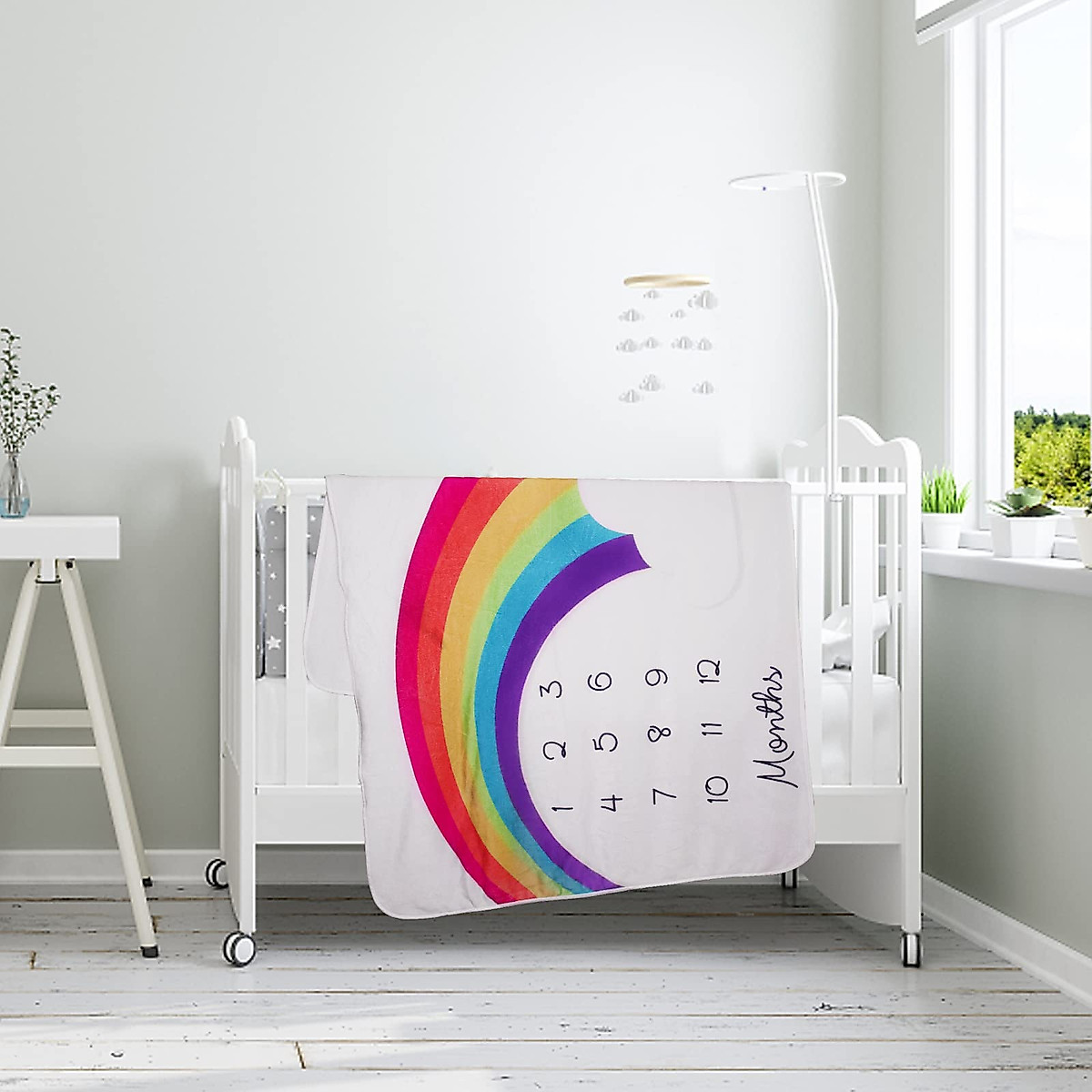 amzting Baby Monthly Milestone Blanket Girl or Boy - Newborn Month Blanket Personalized Shower Gift Soft Plush Fleece Photography Background Photo Prop Flower Blanket 59x39 inches (Rainbow)