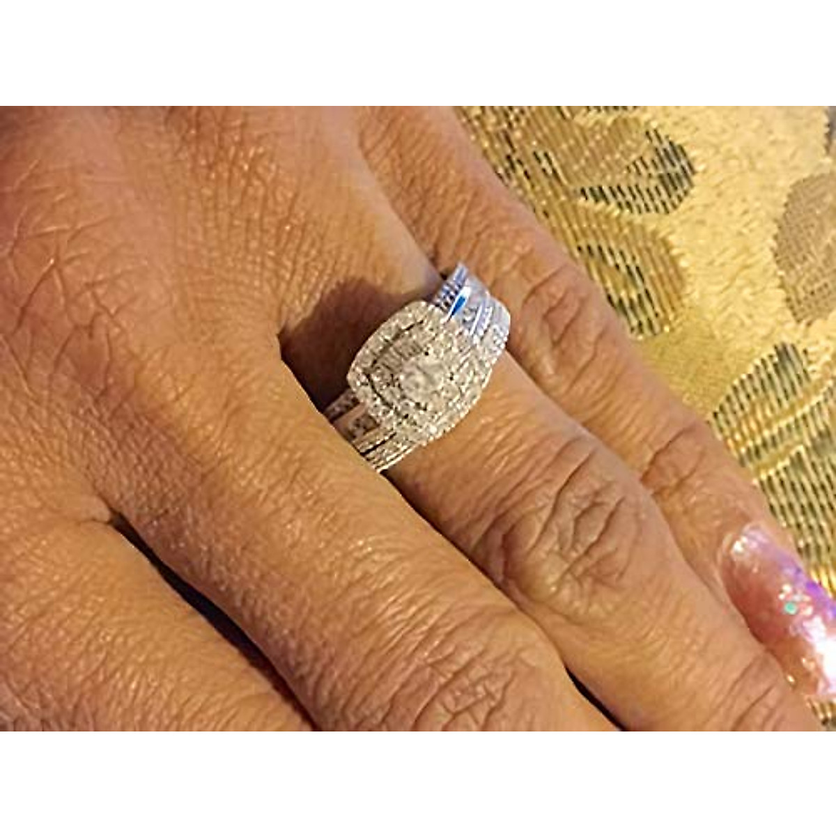 Ayafee 1 Carat (ctw) Bridal Set 5A Cubic Zirconia engagement rings for women Platinum Plated Silver ring Cubic Zirconia rings -7