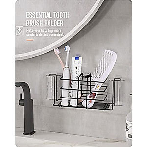 Baffect Shower Caddy, 5-Pack Non-marking Self Adhesive Shower Shelves, Black Bathroom Shower Caddy Shelf with Hooks Bathroom Essentials