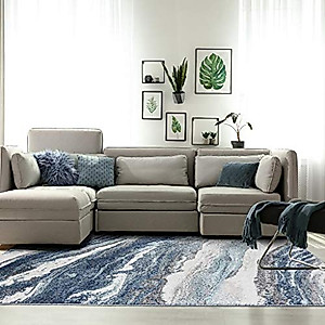 LUXE WEAVERS Lagos Collection Marble Swirl 7983 Blue 9x12 Art Deco Area Rug