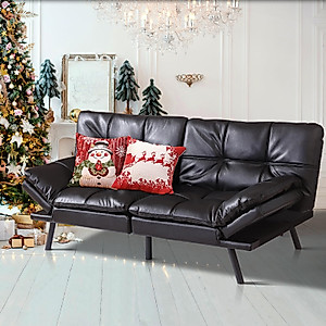 MUUEGM Futon Sofa Bed,Memory Foam Modern Convertible Couch Bed,Faux Leather Futon,Adjustable Armrest&Backrest Folding Futon Sleeper Couch with Compact Living Space,Apartment,Dorm,Bonus Room,Black