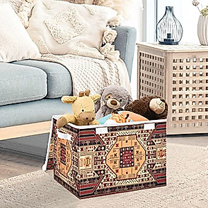 Living Room Storage Bins with Lids Storage Baskets for Clothes Persian Carpet Tribal Texture Photo Organization 12x12x16