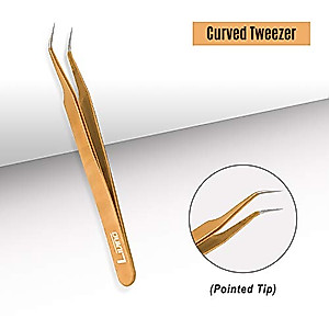 LIVINO Eyelash Extension Tweezers Straight - Set of 2 Stainless Steel Extension Tweezers with Curved Tip - Eyelash Extension Supplies Nipper for Eyelash Extensions Eyelash Tweezers