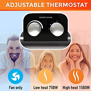 Mueller Portable Space Ceramic Heater 750W/1500W, High Output Fan, Adjustable Thermostat, with overheat/tip over protection for Home Bedroom or Office, ETL Certified