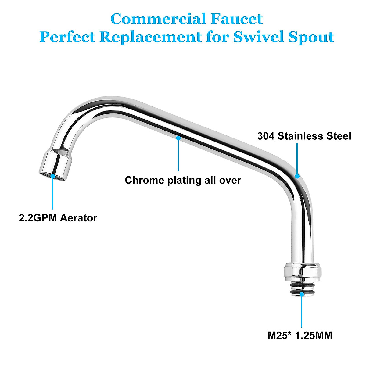 NETISR Swivel Faucet Spout for Commercial Faucet Only, Faucet Replacement Parts Krowne Faucet Parts, Brushed Nickel, 8 inches