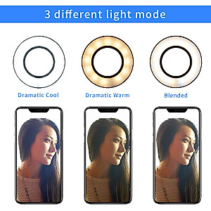 Tranesca Selfie Ring Light with Cell Phone Holder Stand for Live Stream/Makeup, LED Camera Lighting [3-Light Mode] with Flexible Arms Compatible with Cell Phones and Camera (Black)