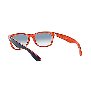 Ray-Ban RB2132 New Wayfarer Square Sunglasses, Blue On Orange/Clear Gradient Blue, 52 mm