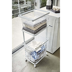 Yamazaki Home Steel Cart for Tower Laundry Basket Wagon, White