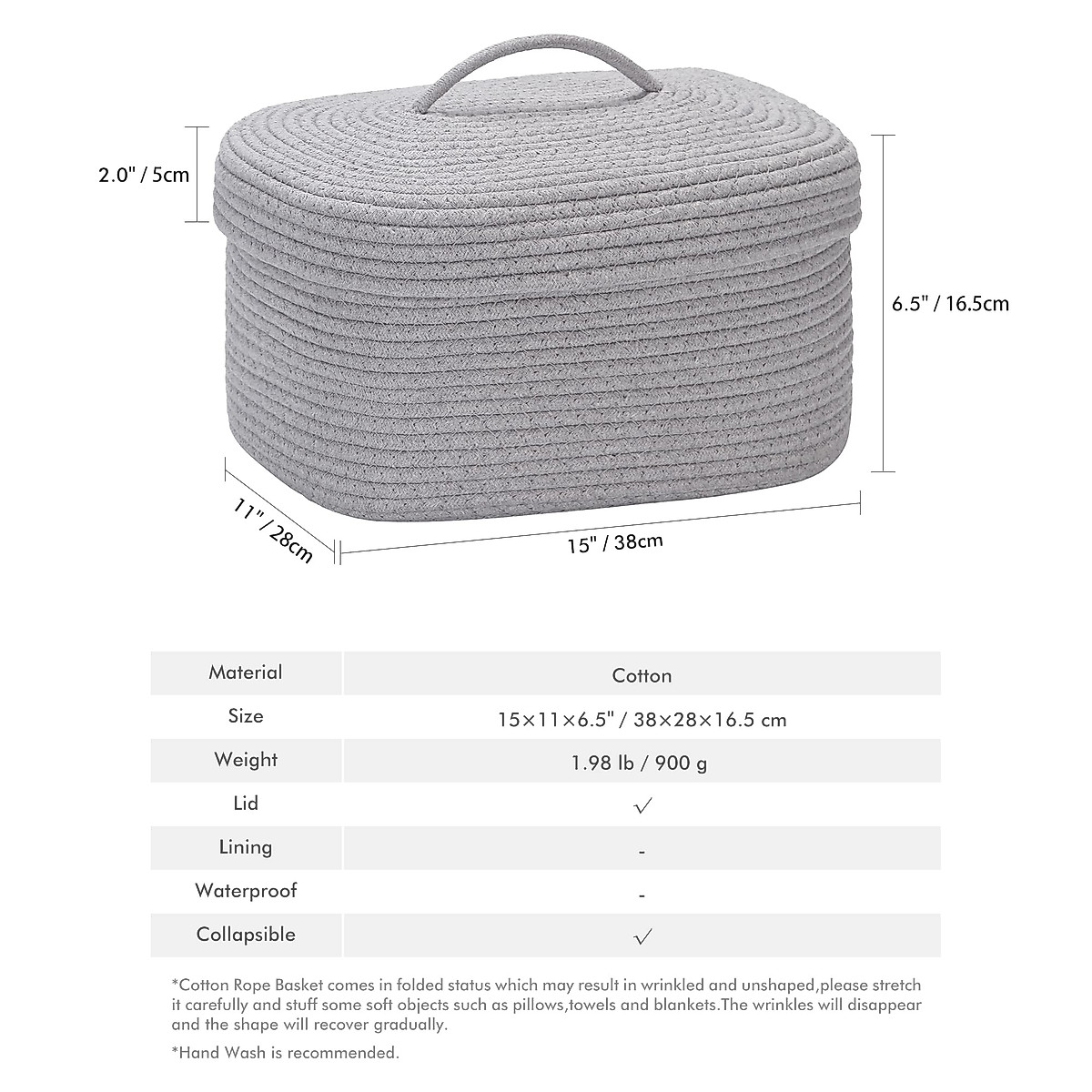 Sea Team Oval Cotton Rope Storage Basket with Lid, Lidded Woven Storage Bin, Nursery Storage Container, Diaper Caddy, Baby Shower Basket, Box, Organizer, 15 x 11 x 6.5 Inches (Medium, Grey)